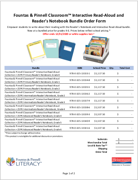 Fountas and Pinnell Resource Order Form: Fountas & Pinnell C